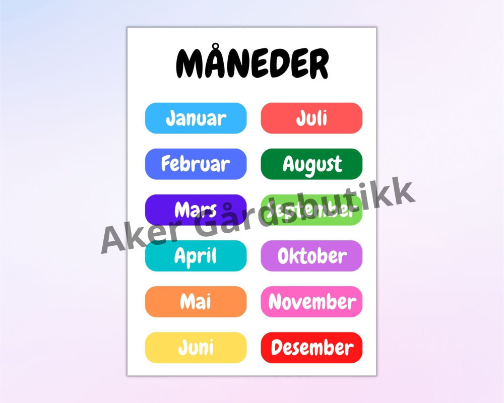 Ukedager, måneder, årshjul PLAKATER - Aker gårdsbutikk
